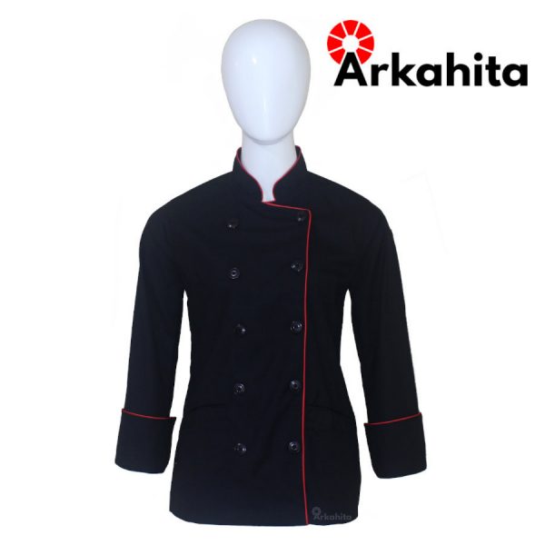 Baju Chef, Lengan Panjang, Putih, Lis Hitam, CL105 – Baju Chef, Baju ...