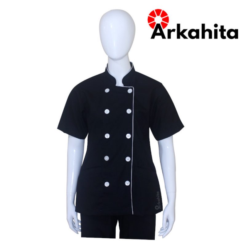 Baju Chef, Lengan Panjang, Putih, Lis Hitam, CL104 – Baju Chef, Baju ...