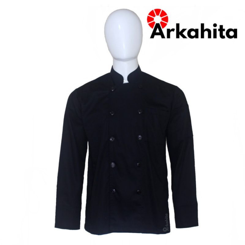 Baju Chef, Lengan Panjang, Putih, Lis Hitam, CL103 – Baju Chef, Baju ...