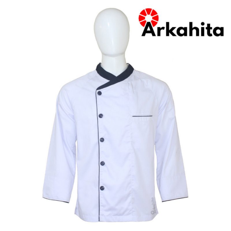 Baju Chef, Lengan Panjang, Putih, Lis Hitam, CL103 – Baju Chef, Baju ...
