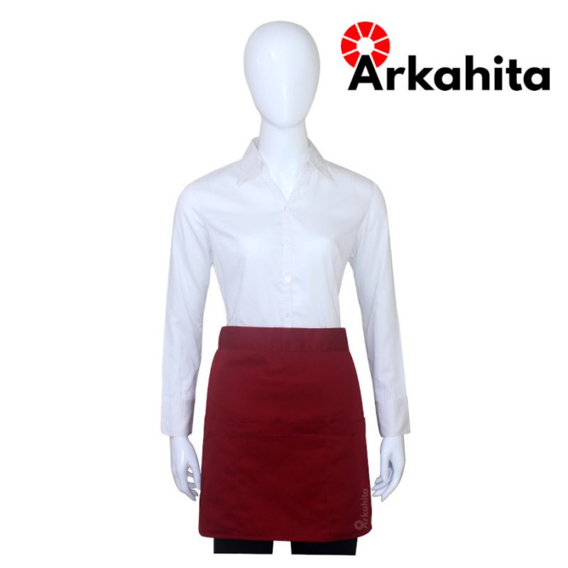 Celemek Pinggang Mini, Merah Marun, Tiga Kantong, AS112 – Baju Chef ...