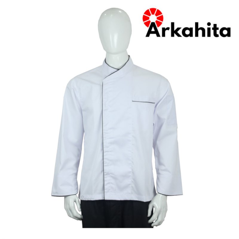 Baju Chef, Lengan Panjang, Putih, Lis Hitam, CL104 – Baju Chef, Baju ...
