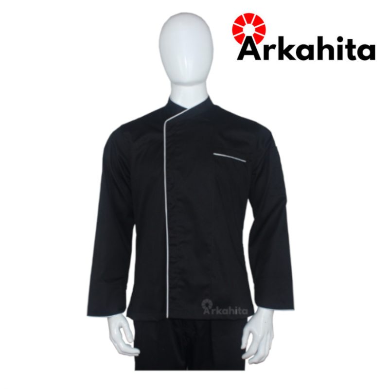 Baju Chef, Lengan Panjang, Putih, Lis Hitam, CL105 – Baju Chef, Baju ...